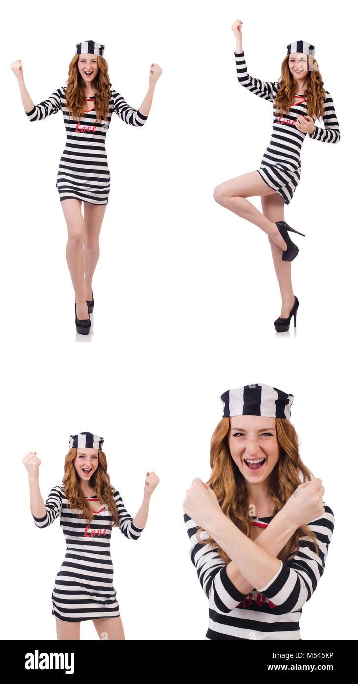 Pretty girl in prisoner uniform isolated on white Stock Photo - Alamy