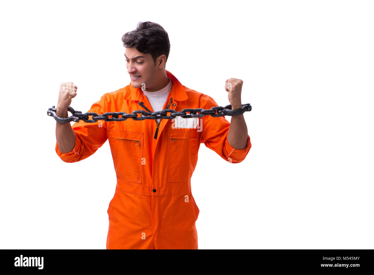 Prisoner with his hands chained isolated on white background Stock ...