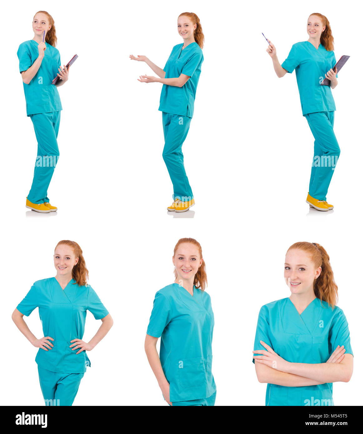 Careful nurse isolated on white Stock Photo - Alamy