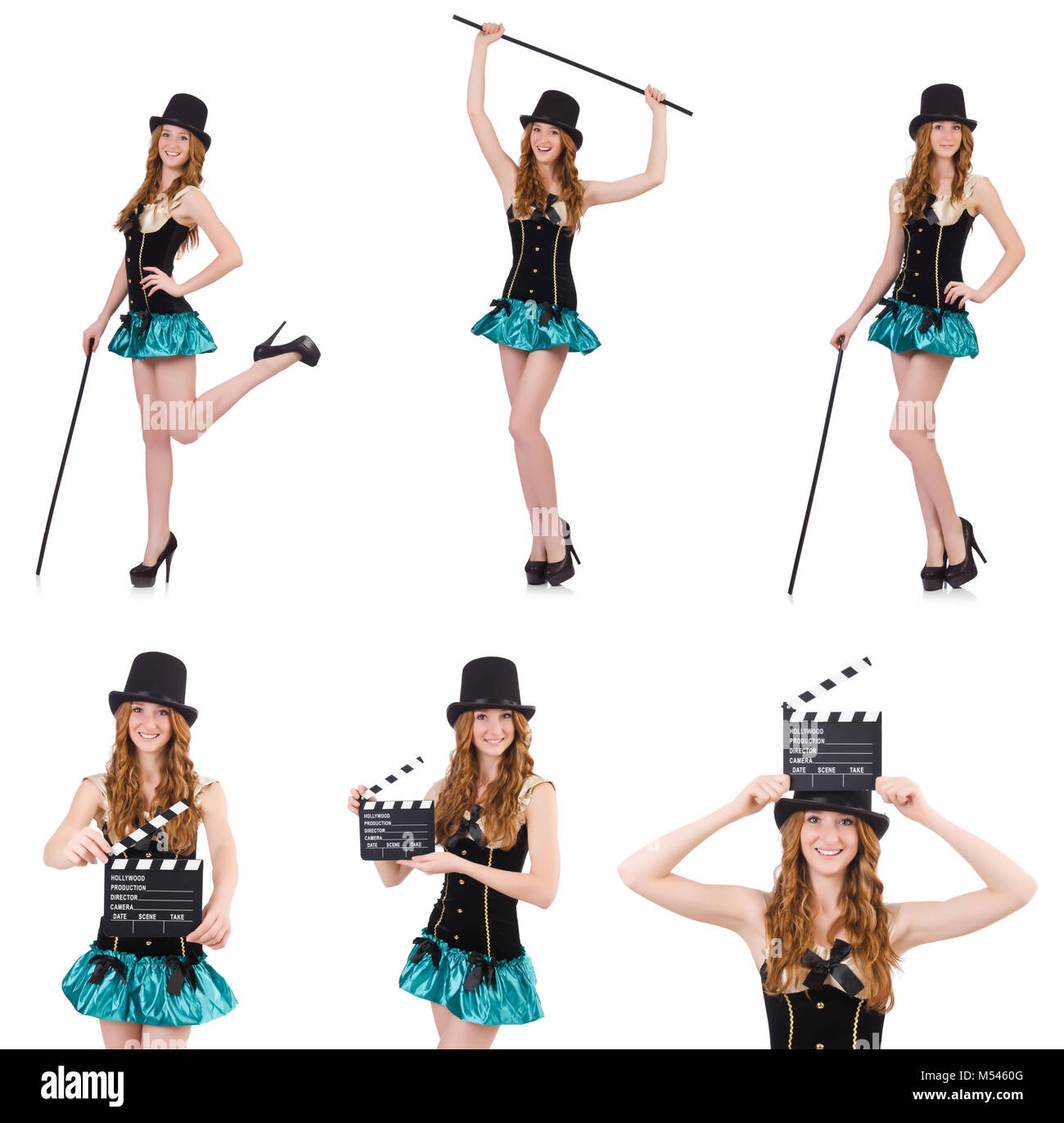 Dancing woman magician with walking stick isolated on white Stock Photo ...