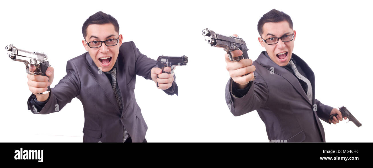 Funny businessman gun on white hi-res stock photography and images - Alamy