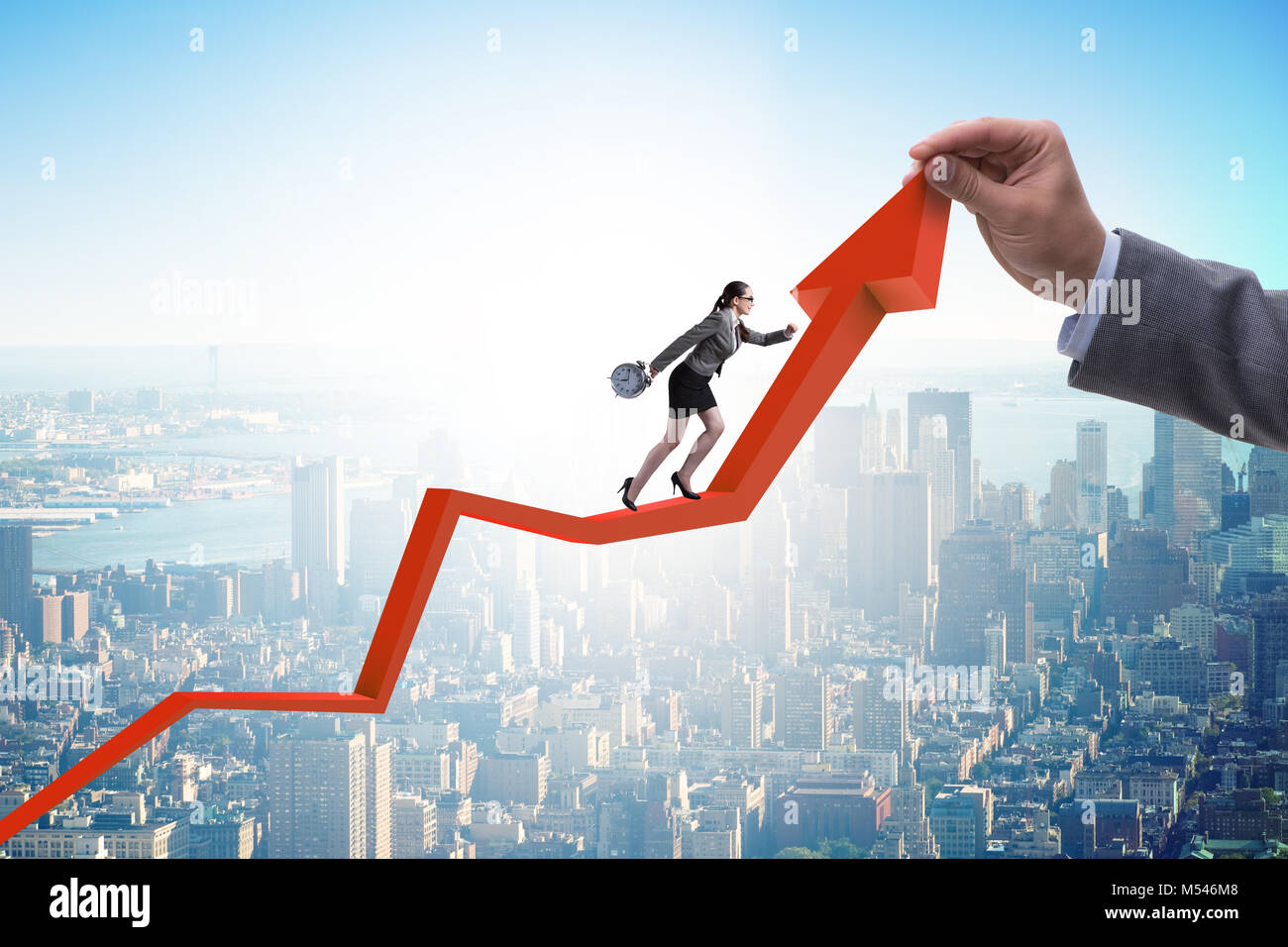 Businesswoman climbing line chart in economic recovery concept Stock ...