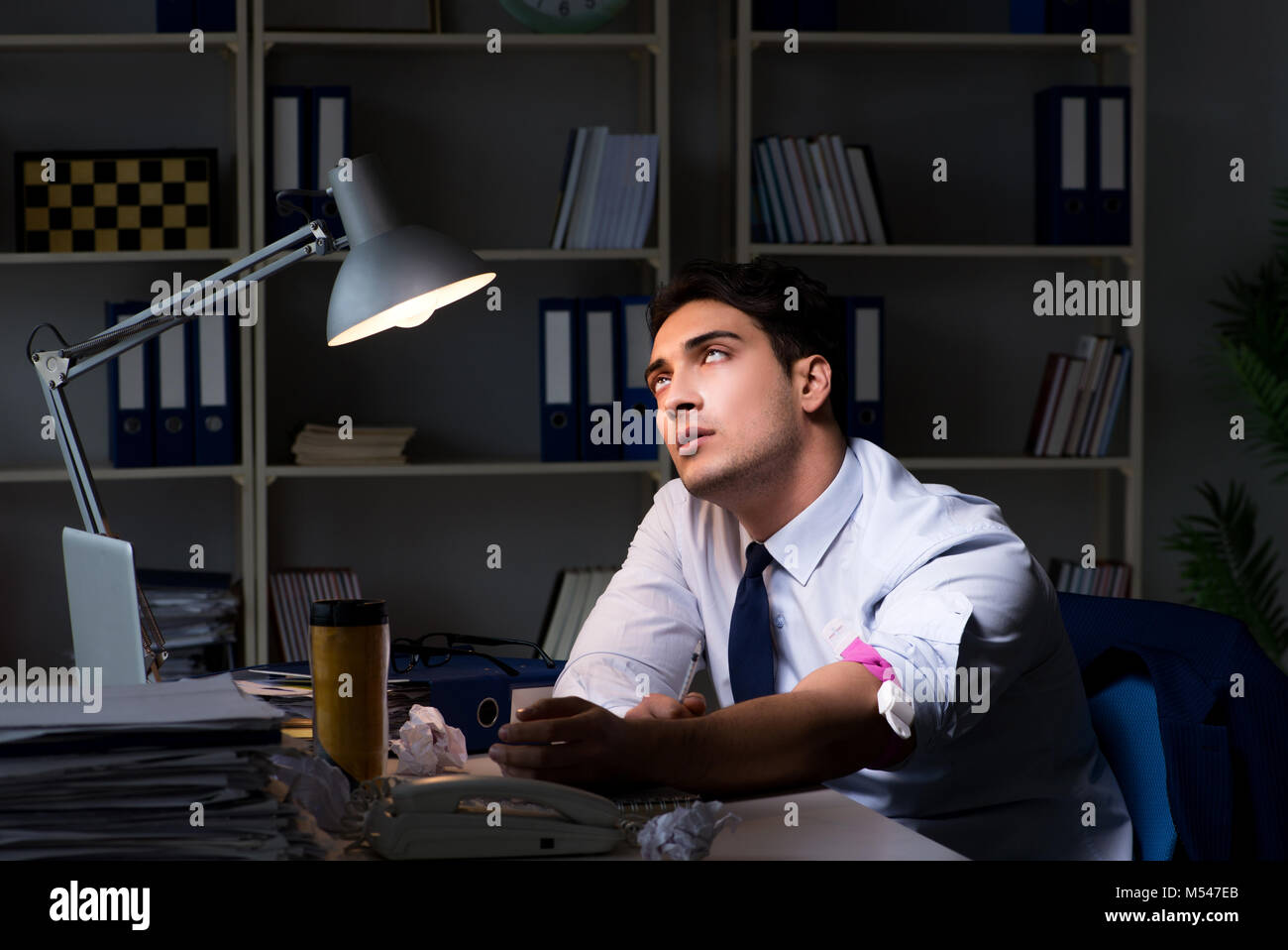 Employee relieving stress from overtime with drugs narcotics Stock ...