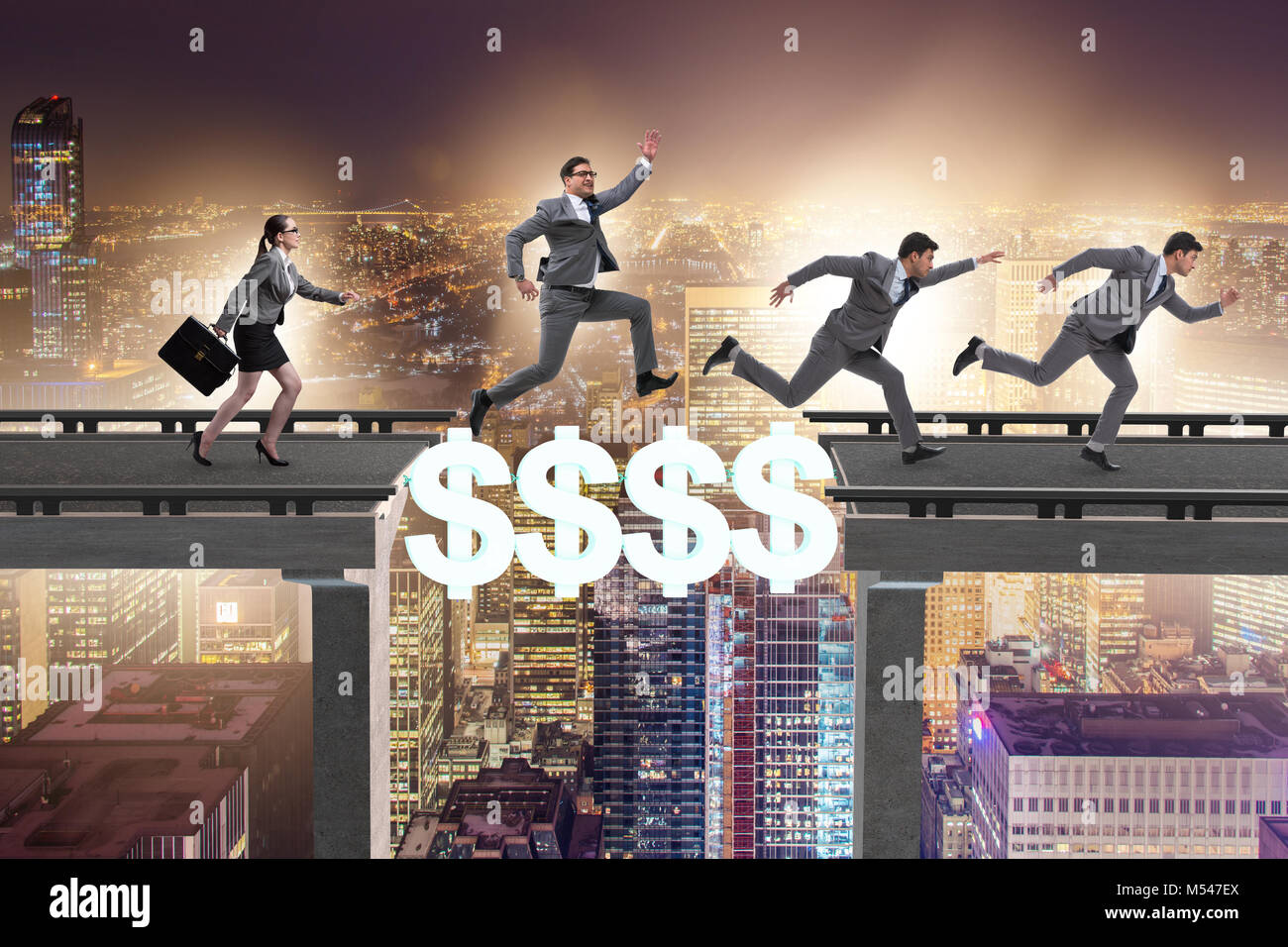 Financial concept crossing dollar bridge Stock Photo - Alamy