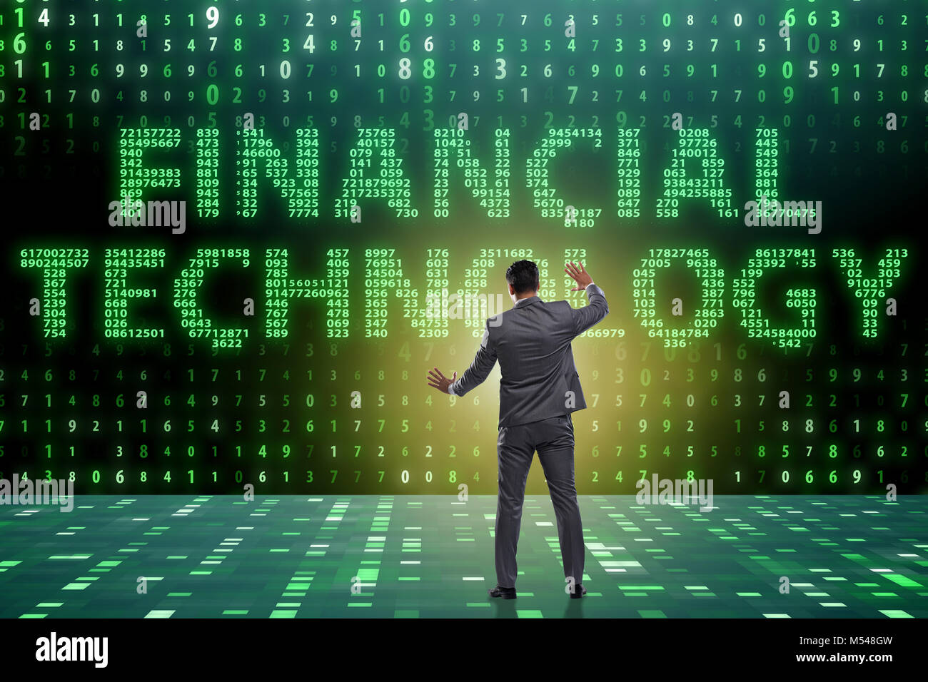 Businessman pressing buttons in fintech concept Stock Photo - Alamy