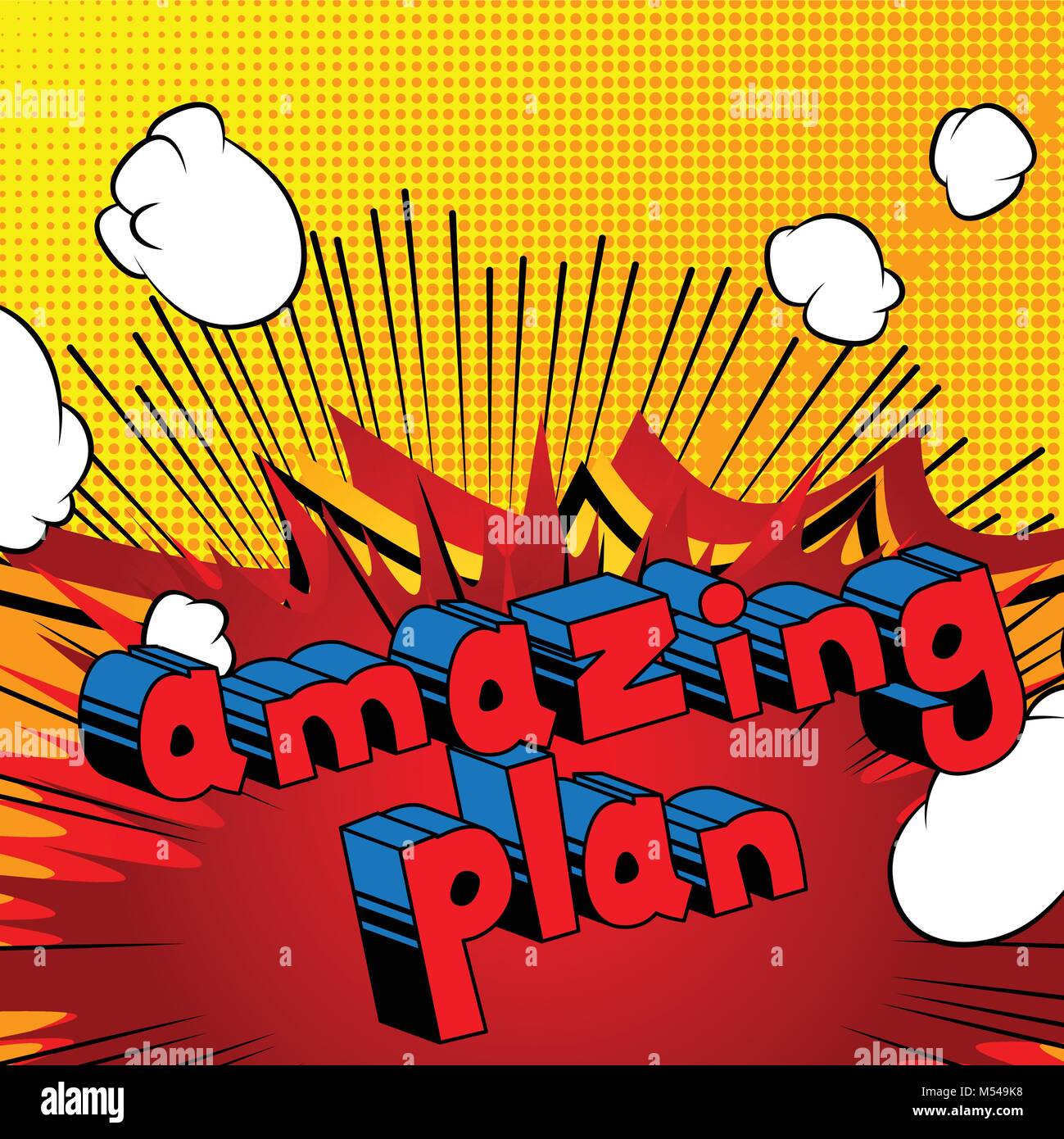Amazing Plan - Comic book style phrase on abstract background Stock ...