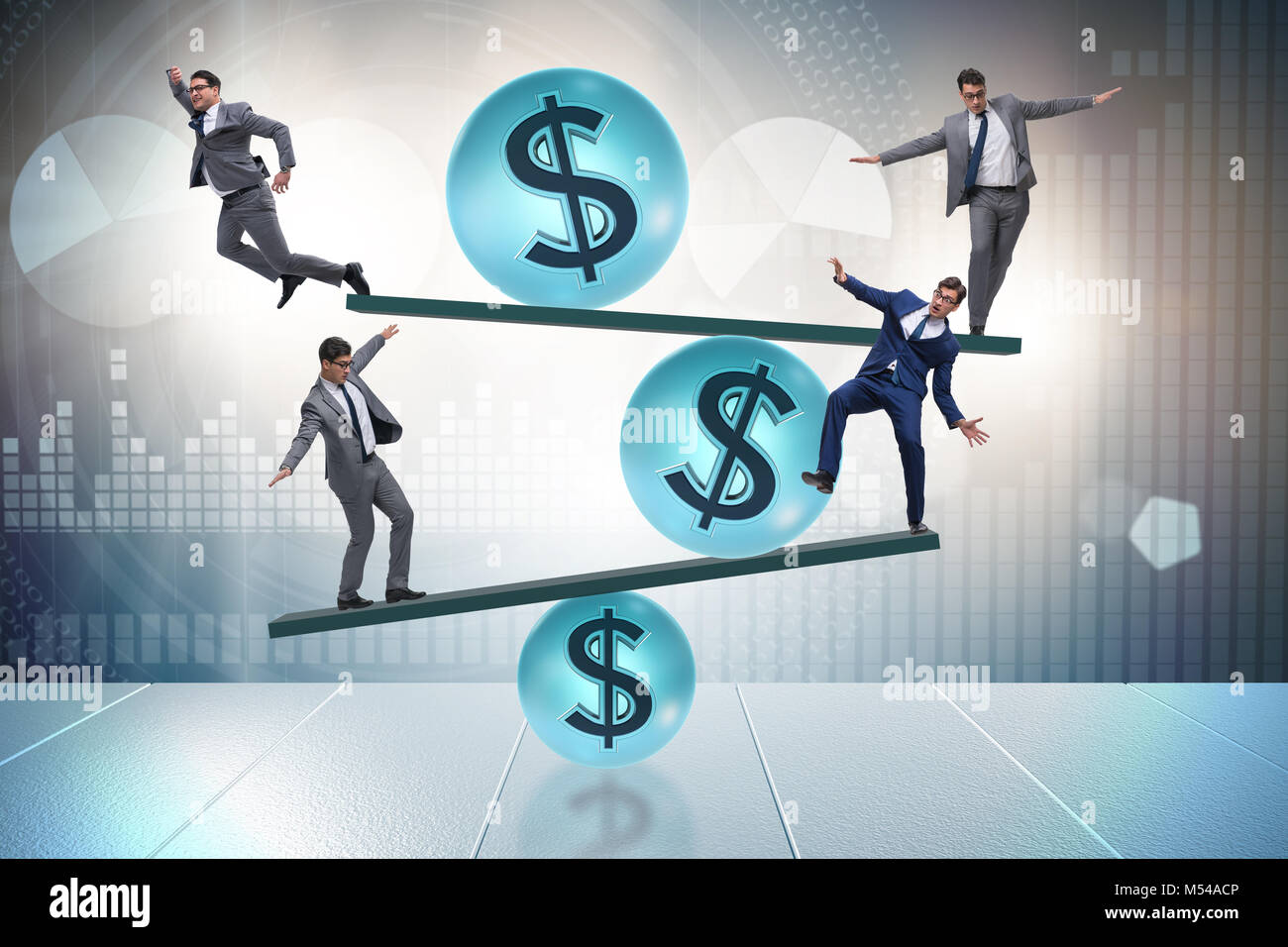 Businessman balancing in financial dollar concept Stock Photo - Alamy