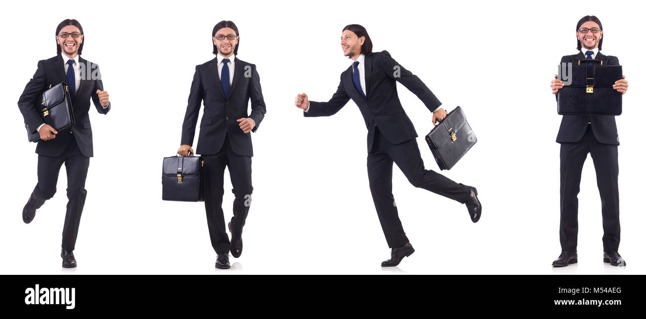 Businessman rushing isolated on the white background Stock Photo - Alamy