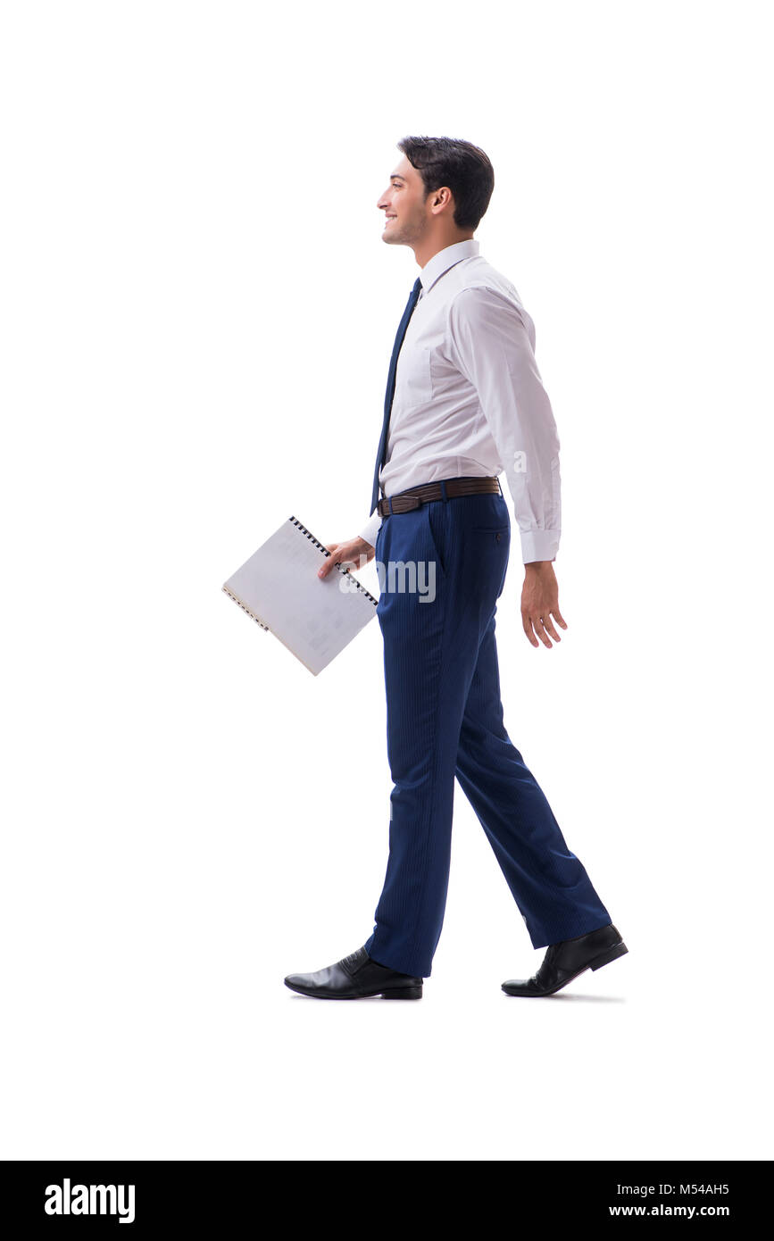 Businessman walking standing side view isolated on white backgro Stock ...