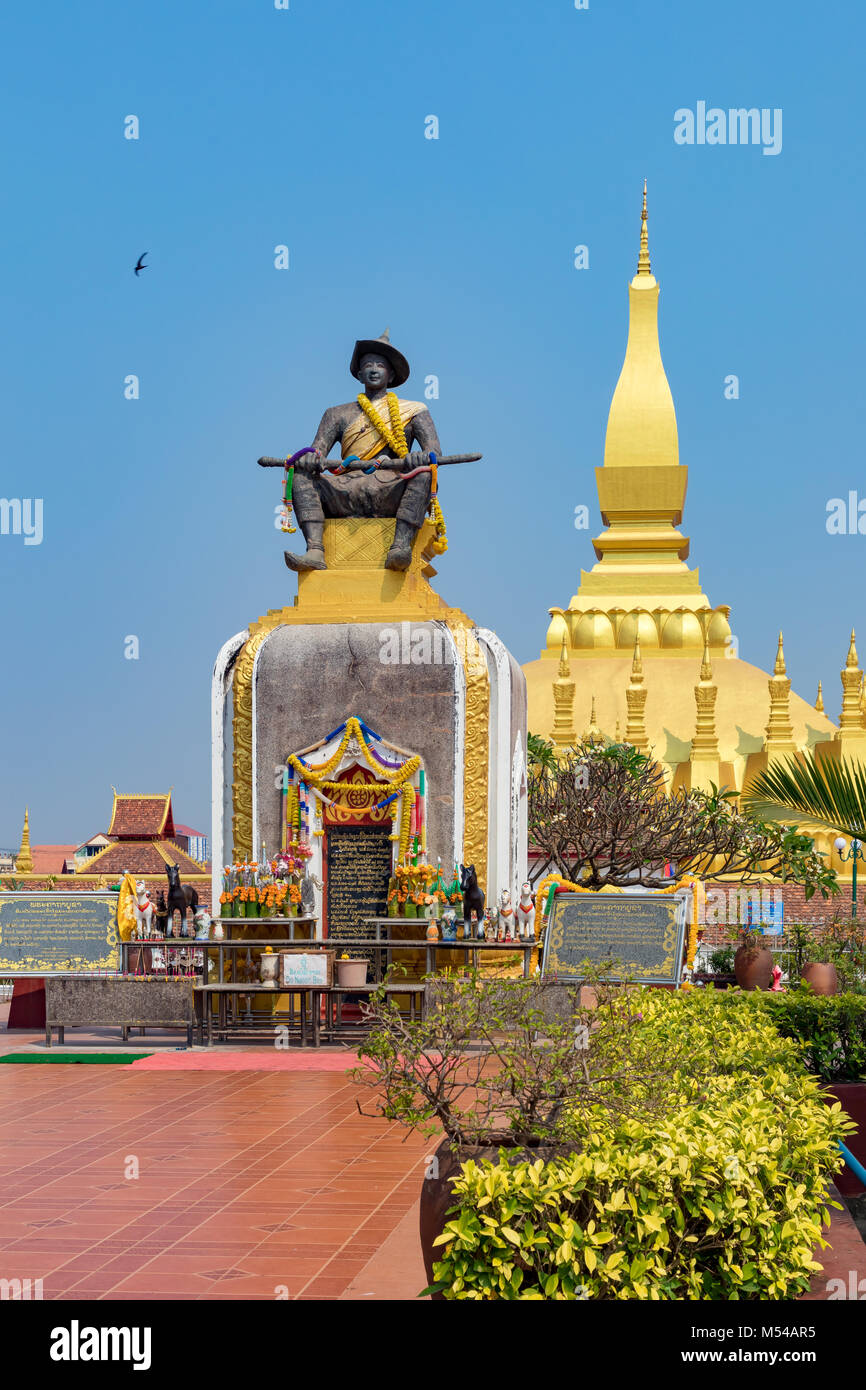 Vientiane Laos February 17, 2018 The Statue of King Setthathirat at Pha ...