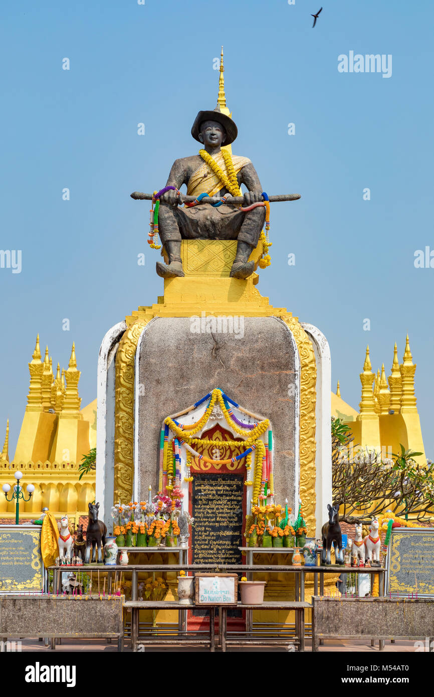 Vientiane Laos February 17, 2018 The Statue of King Setthathirat at Pha ...