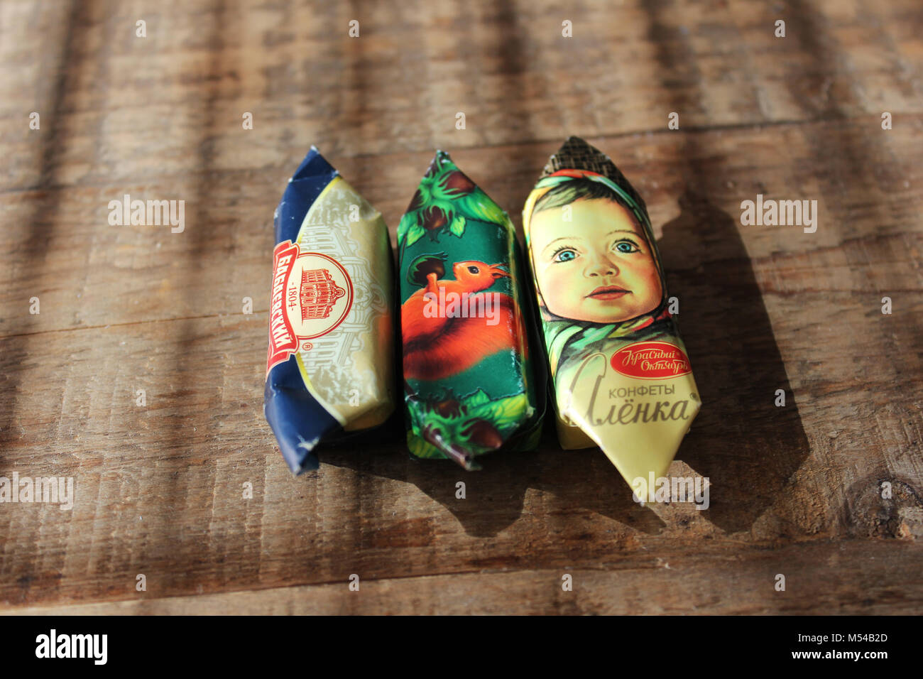 Russian candy on wood Stock Photo - Alamy