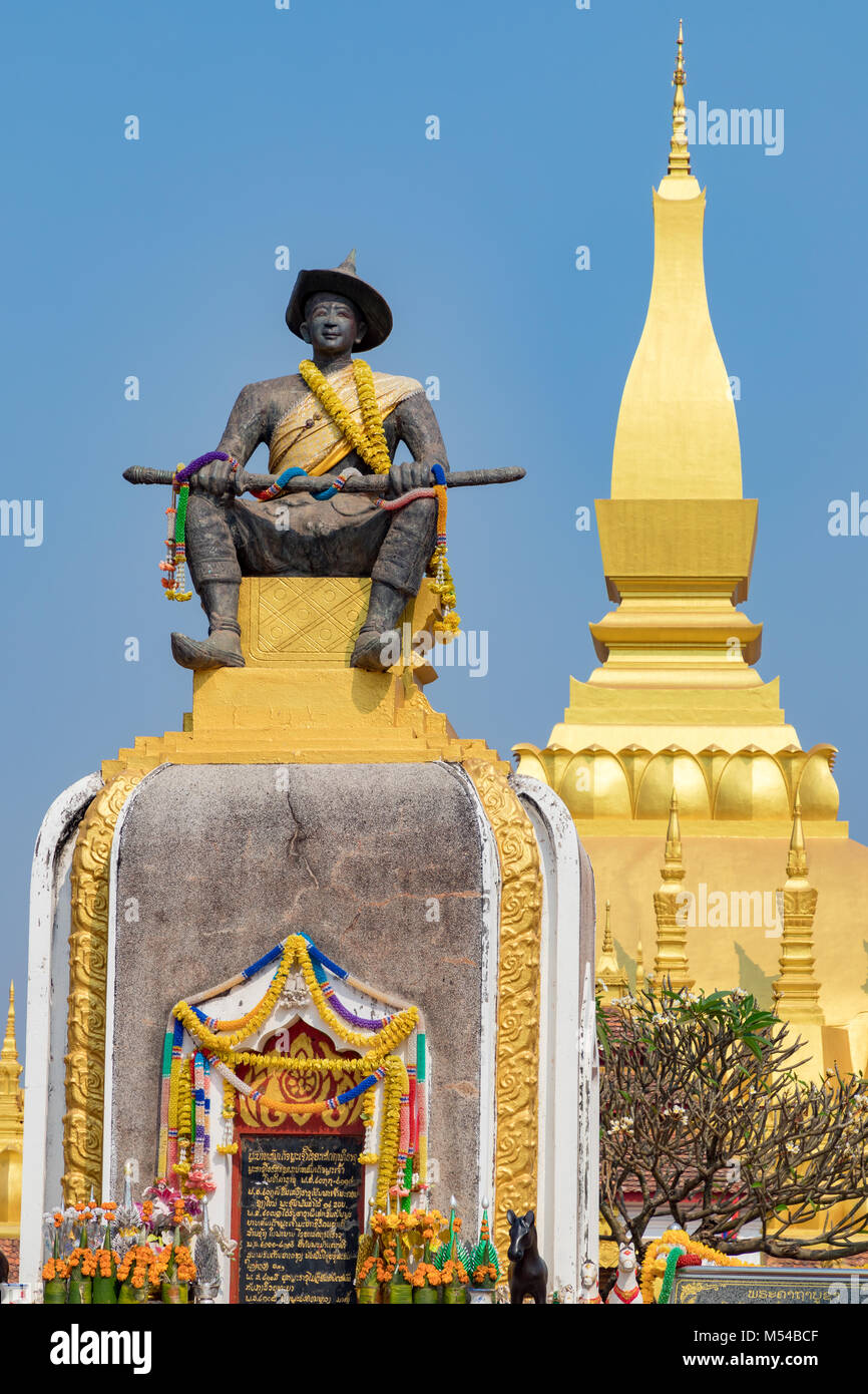 Vientiane Laos February 17, 2018 The Statue of King Setthathirat at Pha ...