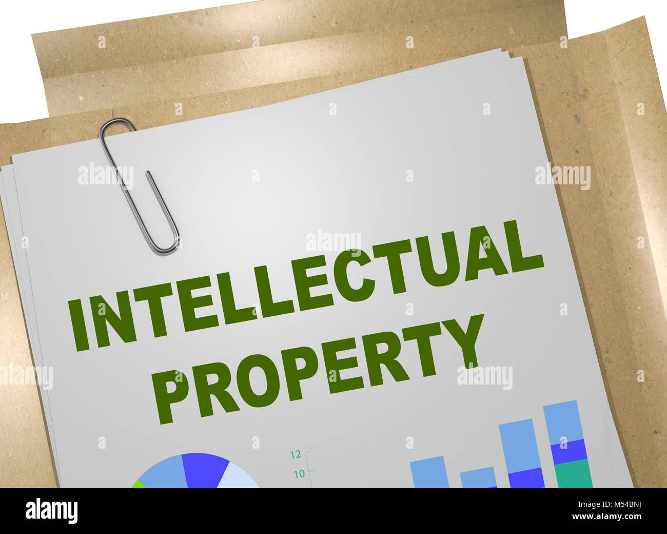 3D illustration of INTELLECTUAL PROPERTY title on business document ...