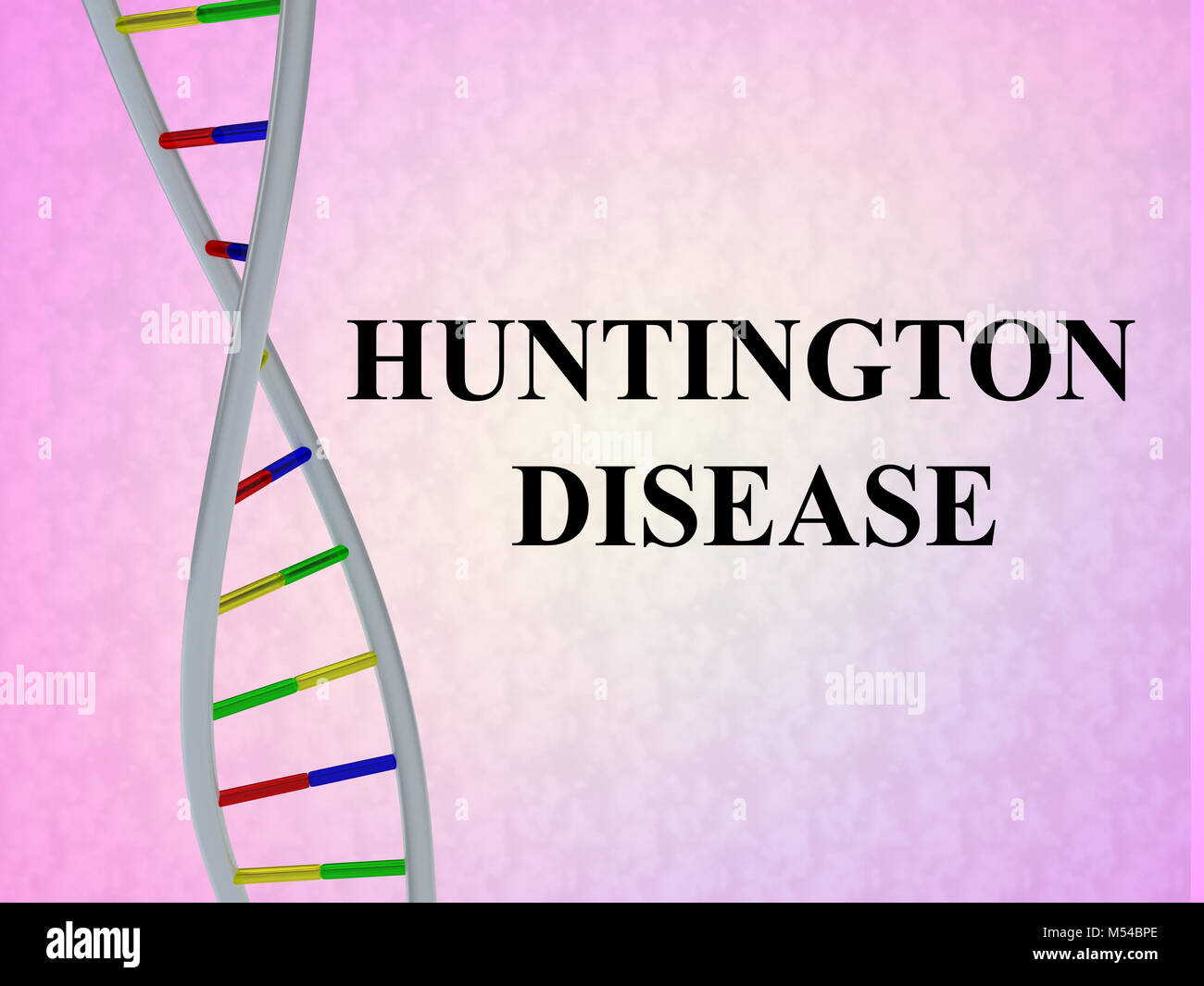 3D illustration of HUNTINGTON DISEASE script with DNA double helix ...