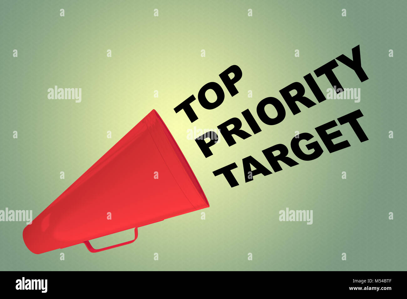 3D illustration of TOP PRIORITY TARGET title flowing from a loudspeaker ...