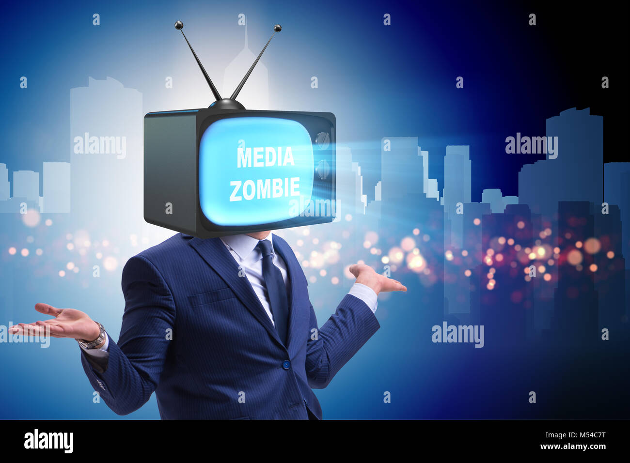 Man with television head in tv addiction concept Stock Photo - Alamy