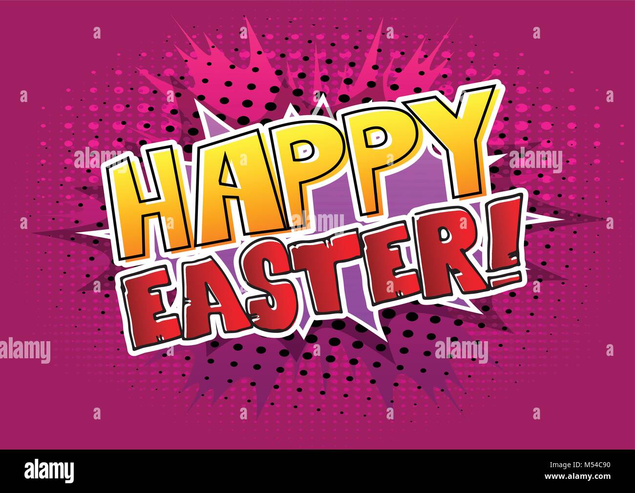 Happy Easter text on comic book background. Vector cartoon character ...