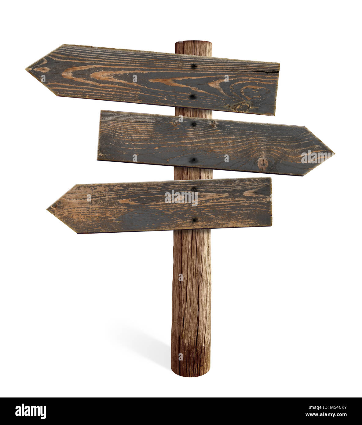 Wooden sign with three directional arrows isolated on white 3d ...