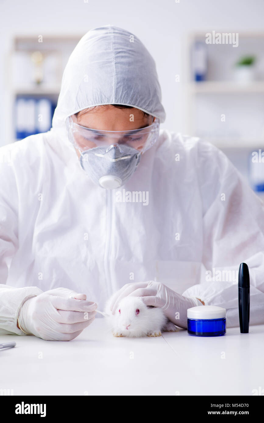 Scientist doing animal experiment in lab with rabbit Stock Photo - Alamy