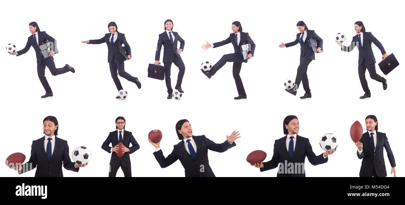 Man with football isolated on white Stock Photo - Alamy