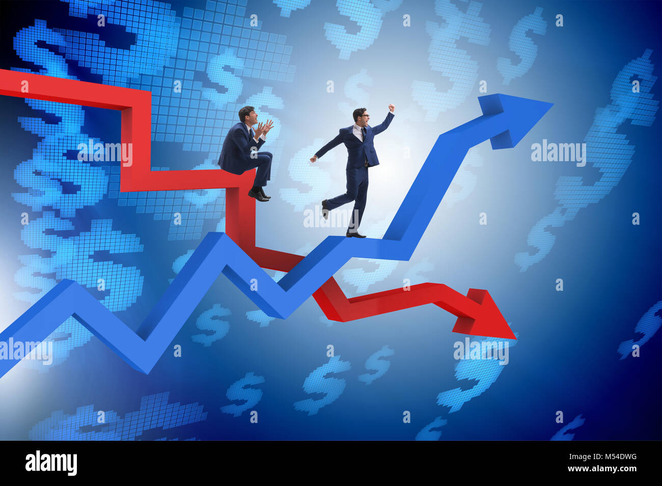 Businessman with charts of growth and decline hi-res stock photography ...