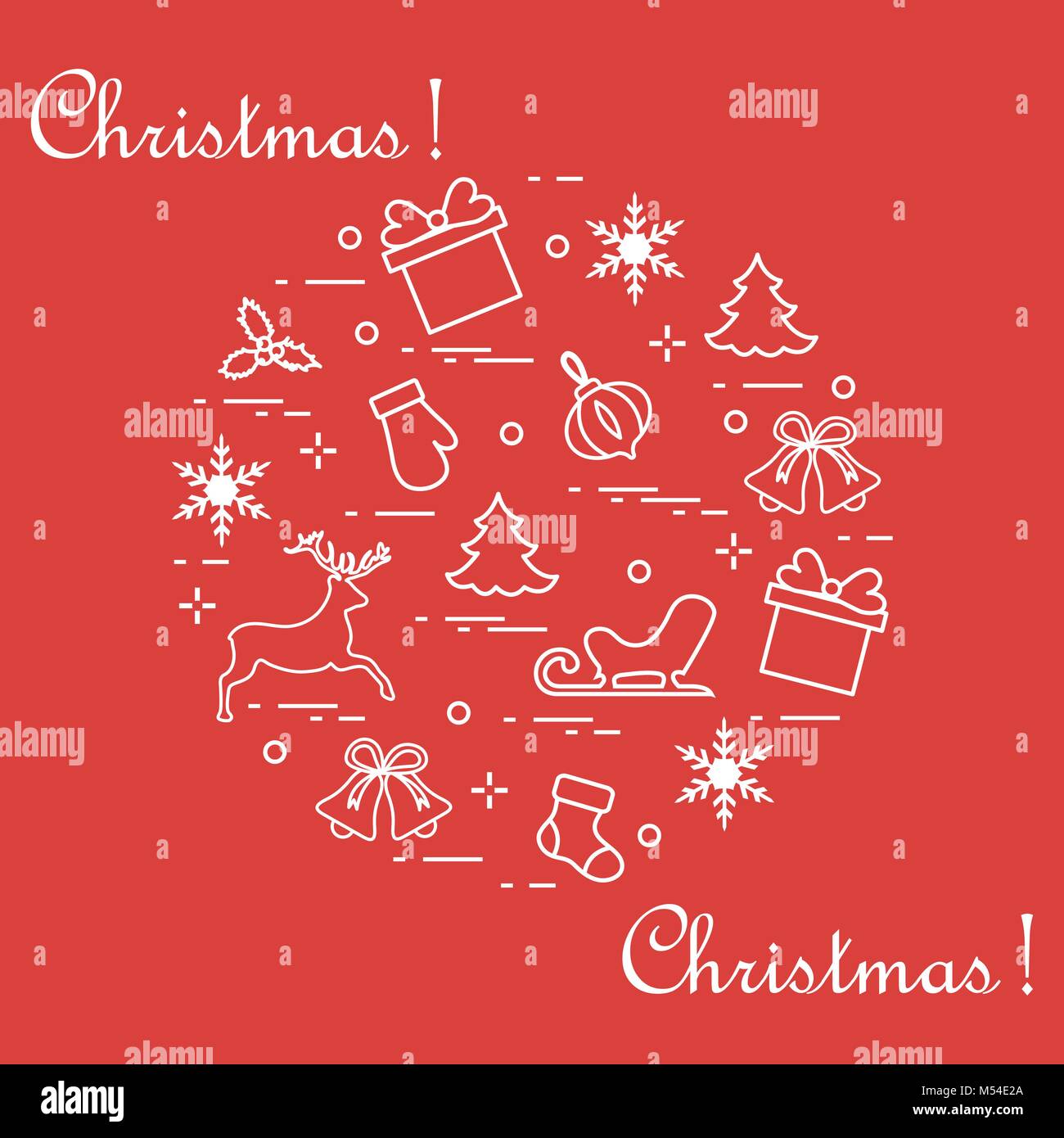 New Year and Christmas symbols arranged in a circle. Winter elements ...