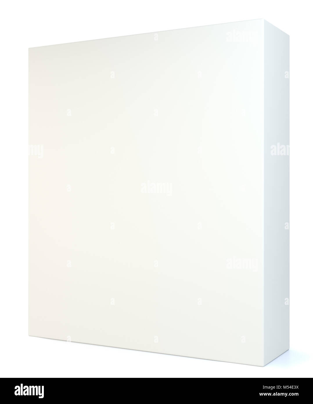 White cube blank box from top front far side angle. 3D illustration on ...