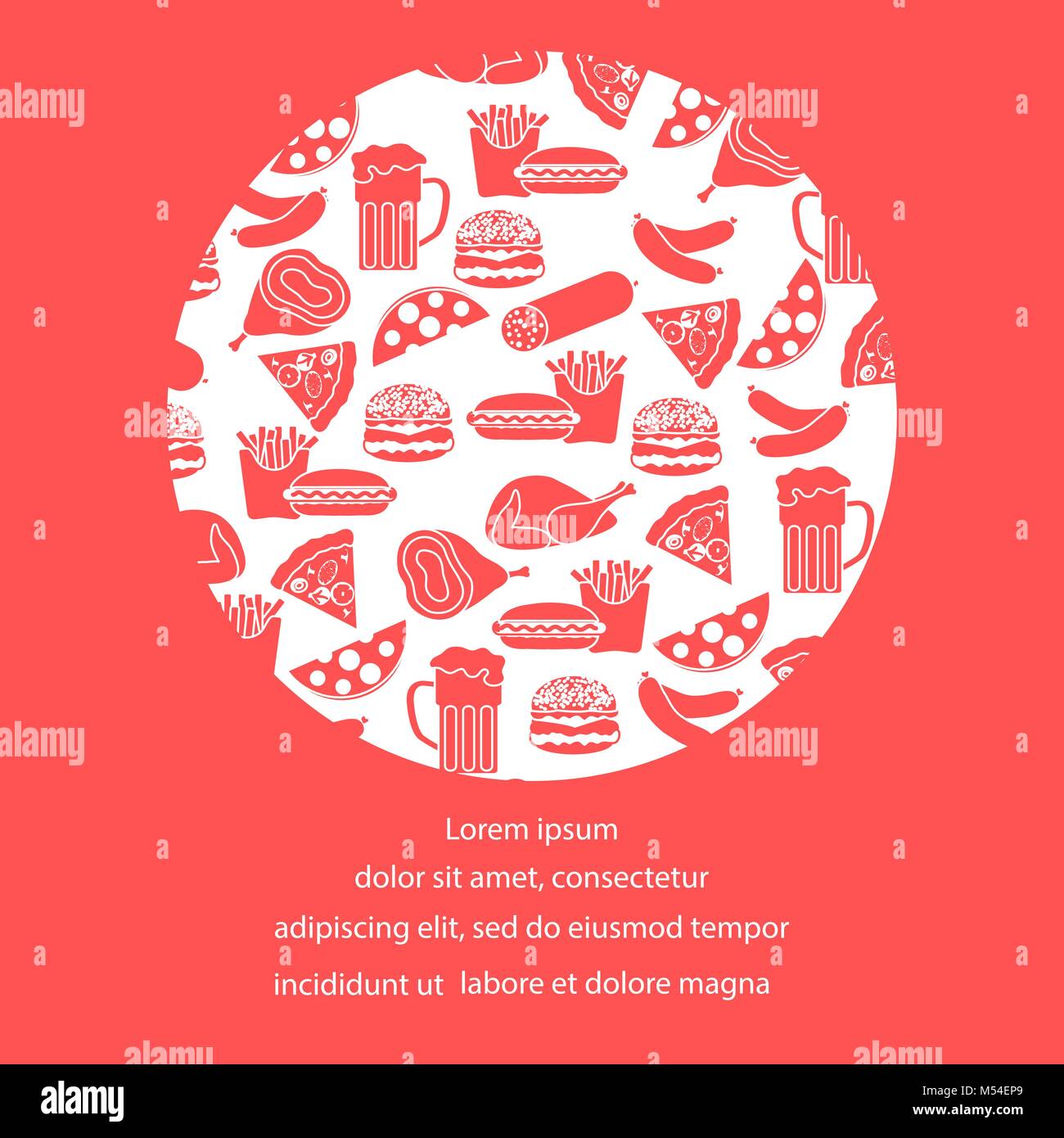 Beer, different types of food and fast food. Design for banner and ...