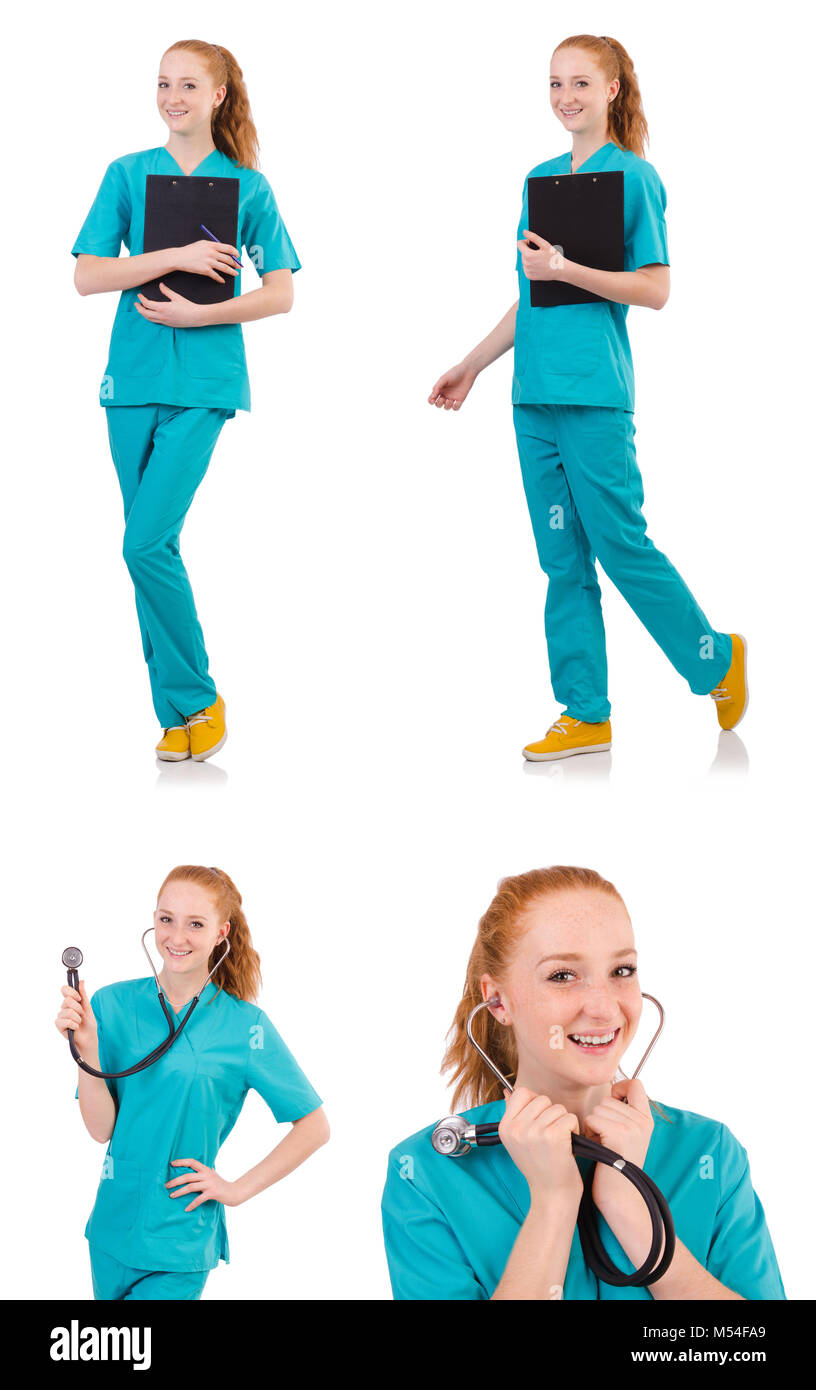 Woman-doctor with binder isolated on white Stock Photo - Alamy