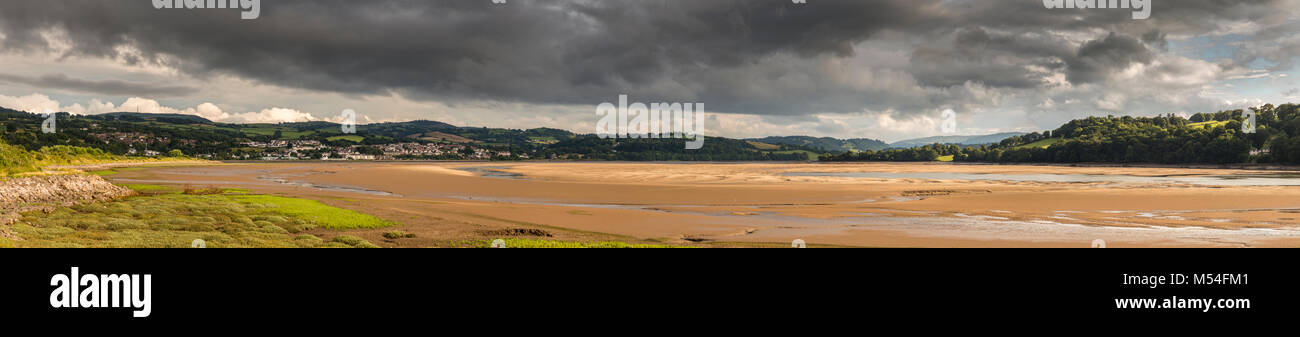 Panorama of the Conway estuary on the welsh coast under cloudy skies ...