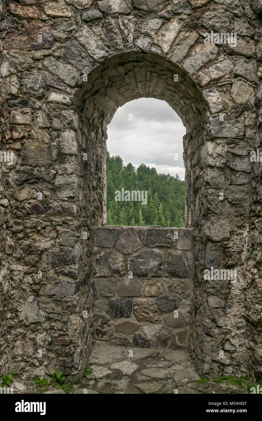Stone castle window with the view on nearby mountain Stock Photo - Alamy