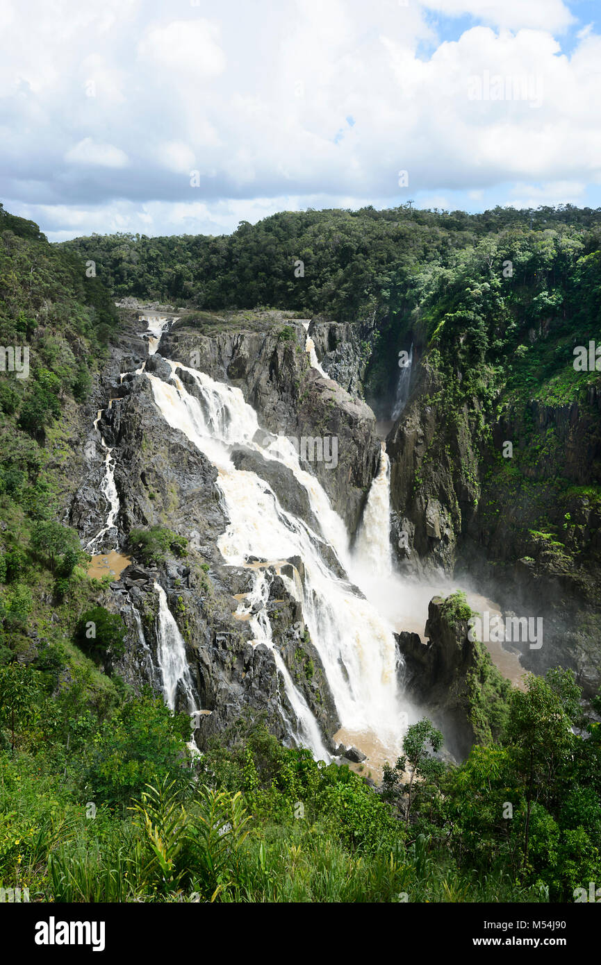 Vertical view of Barron Falls in full flow during the Wet Season, near ...