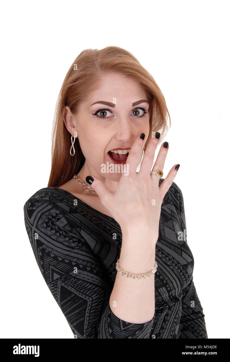 Pretty woman female young face hand hi-res stock photography and images ...