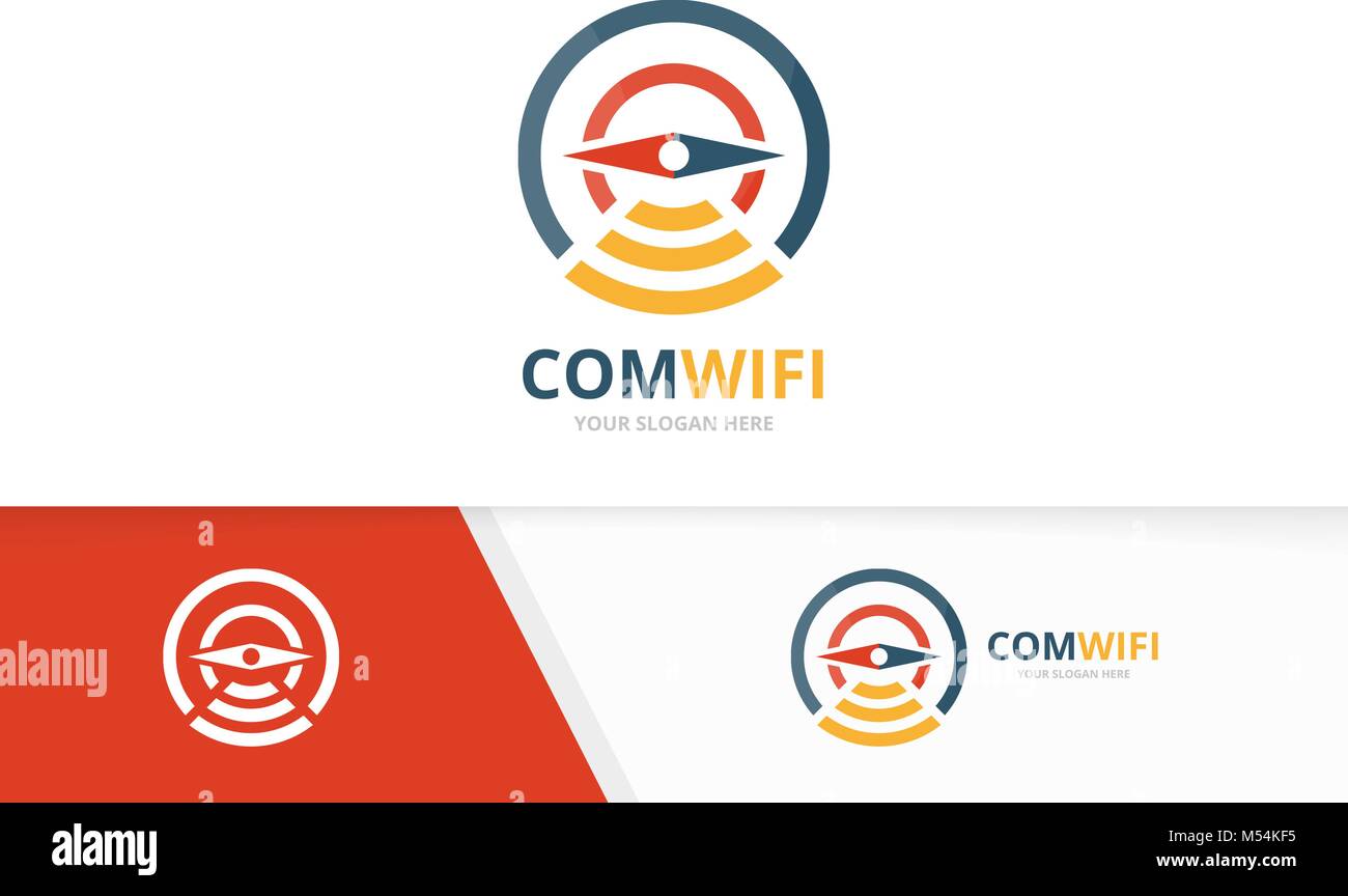 Vector compass and wifi logo combination. Navigation and signal symbol ...