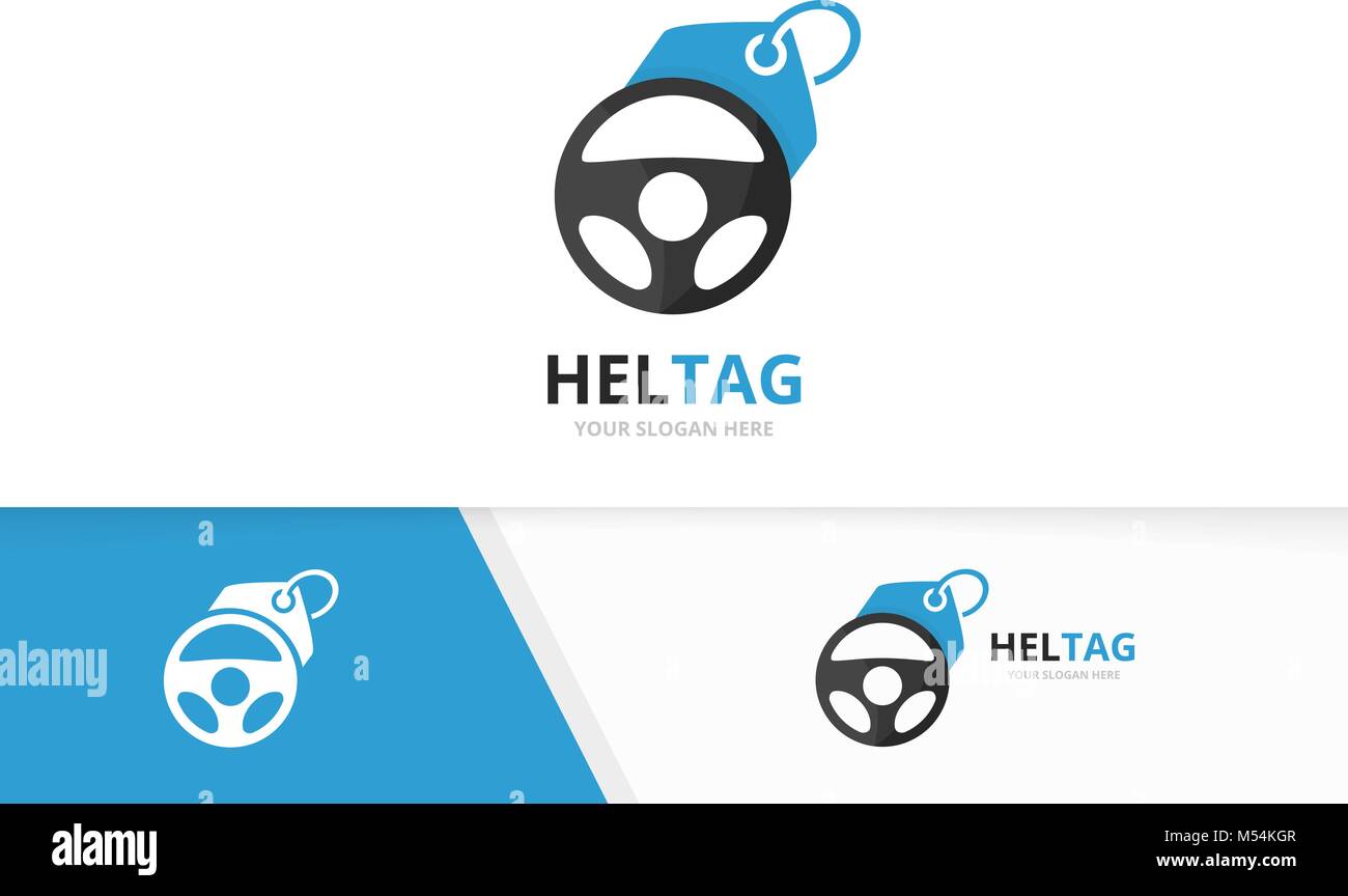 Vector car helm and tag logo combination. Steering wheel and shop ...
