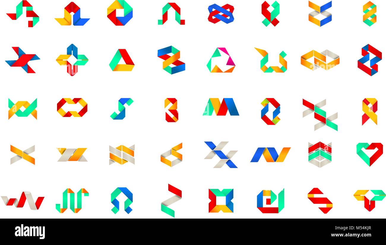 Big set of minimal geometric multicolor symbol set shapes. Trendy icons ...