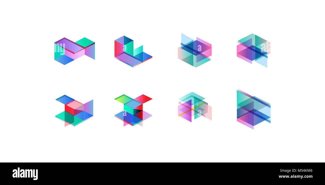 Big set of minimal geometric multicolor symbol shapes. Trendy icons and ...