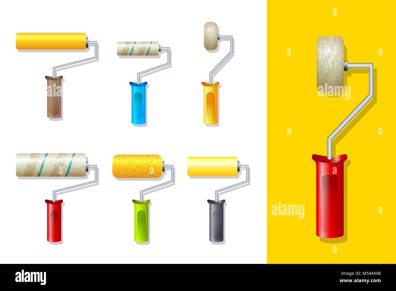 Rollers set with different coatings for repair work, construction ...