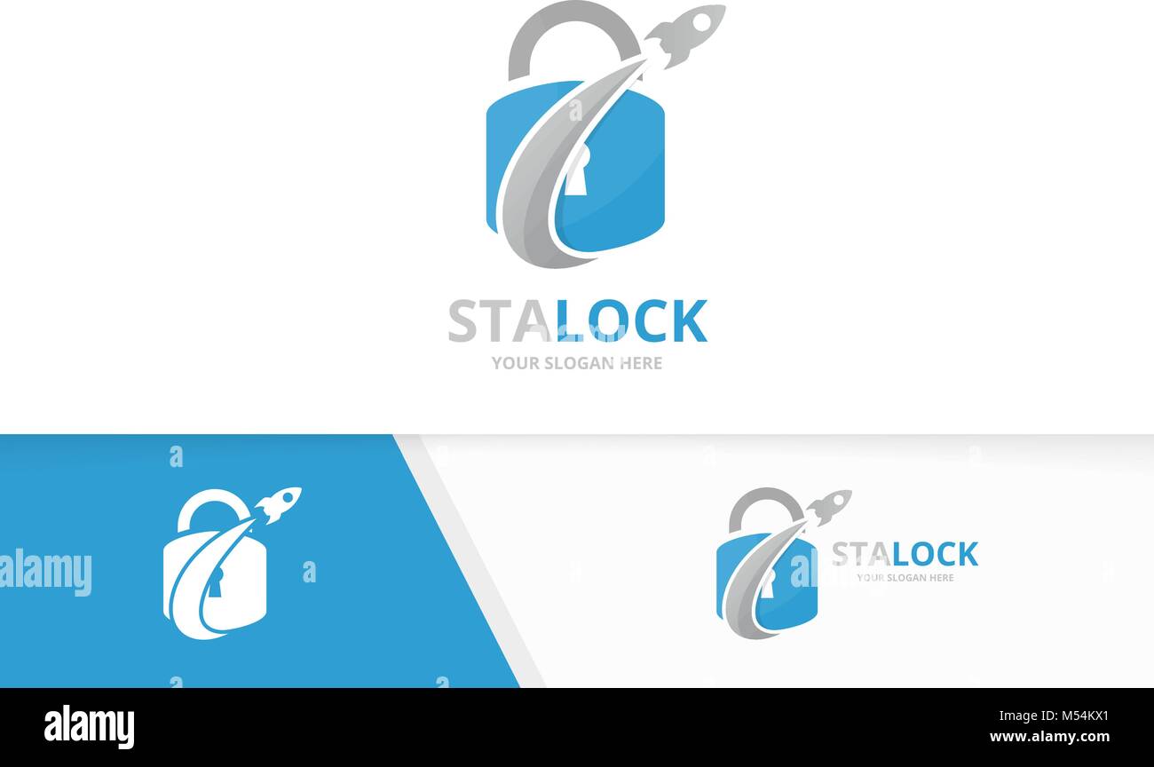 Vector lock and rocket logo combination. Safe and airplane symbol or ...
