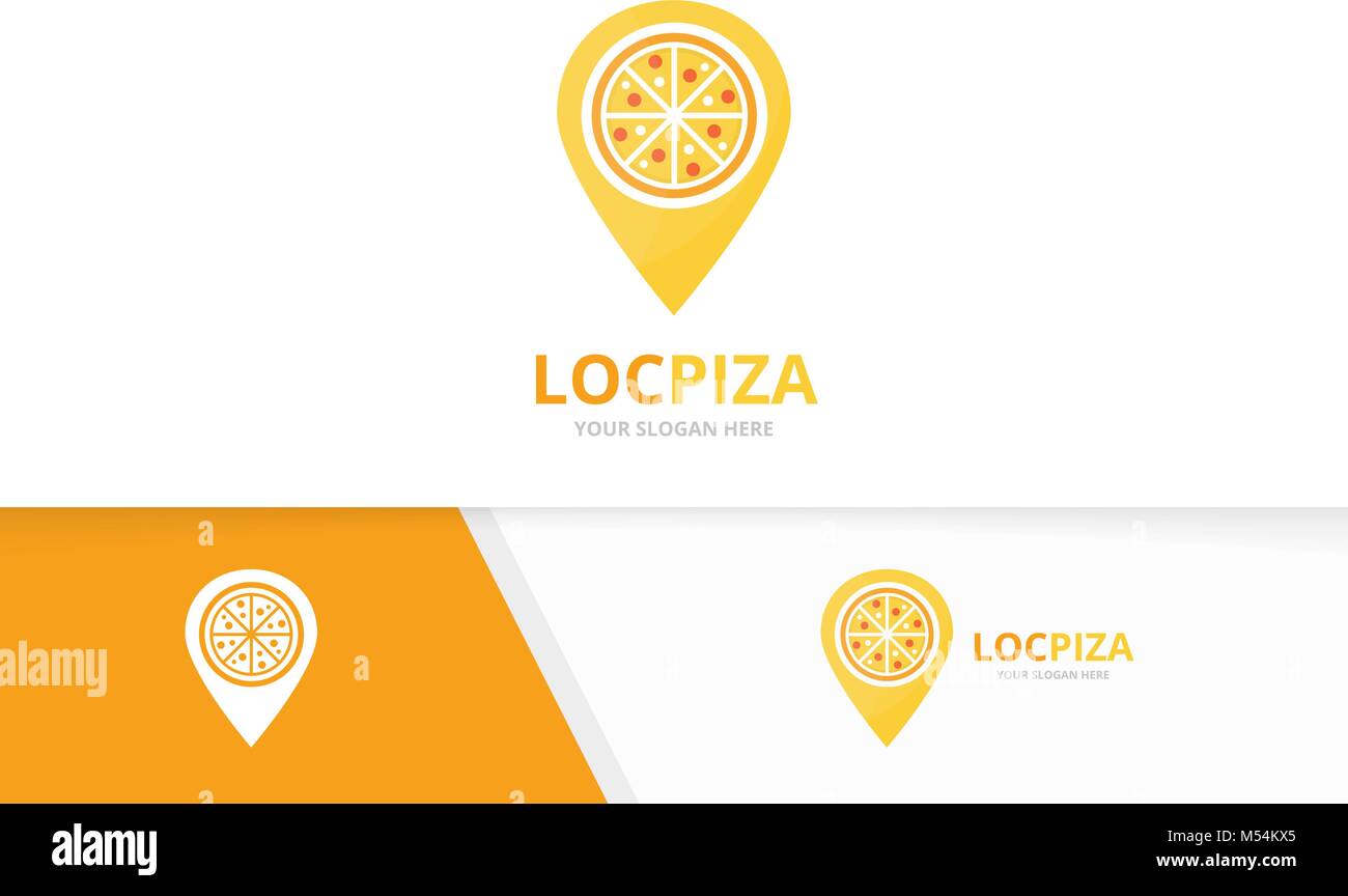 Vector pizza and map pointer logo combination. Food and gps locator ...