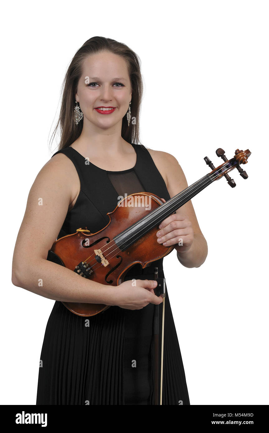 Woman Holding Violin Stock Photo - Alamy