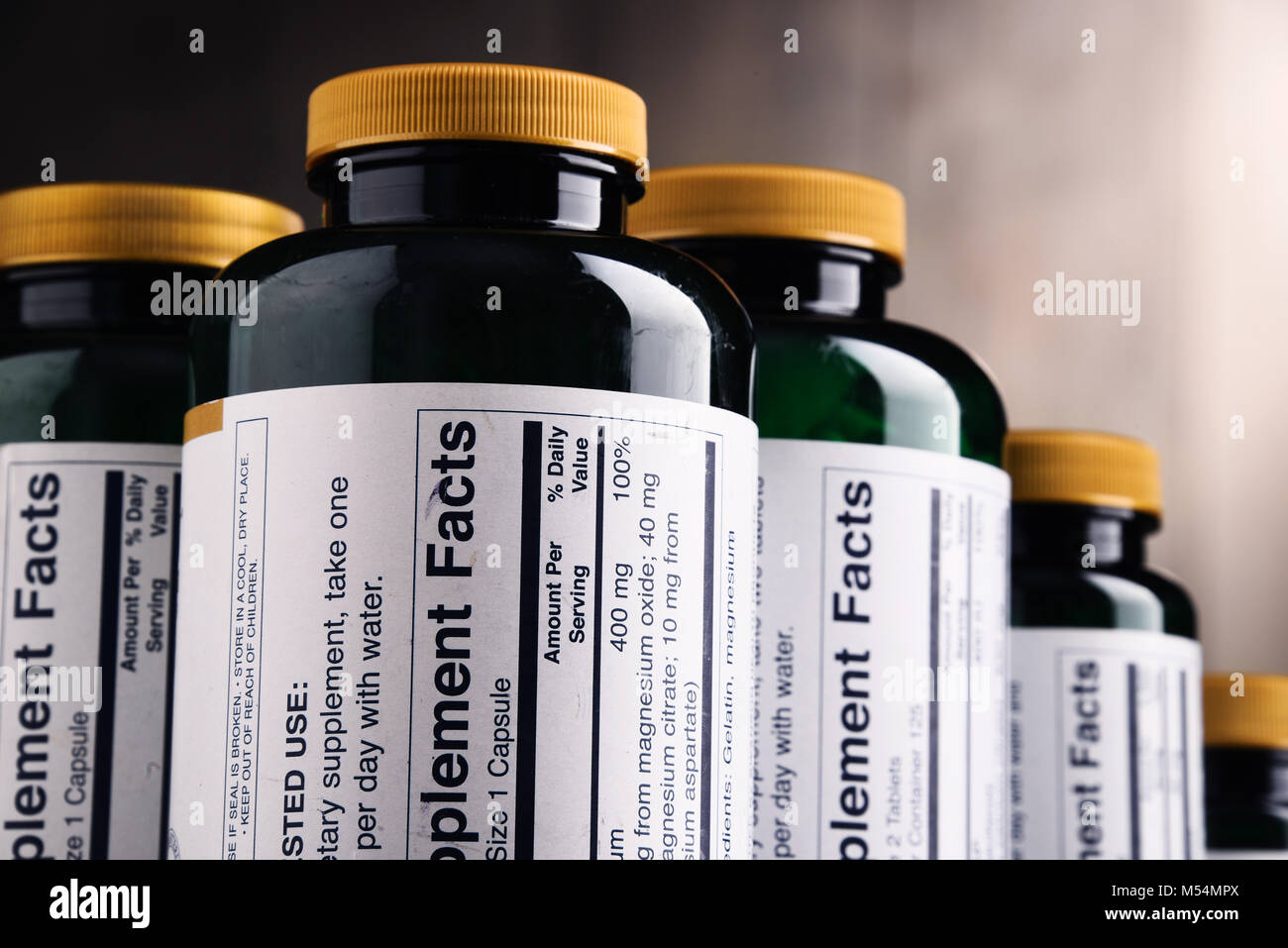 Composition with dietary supplement containers. Drug pills Stock Photo ...