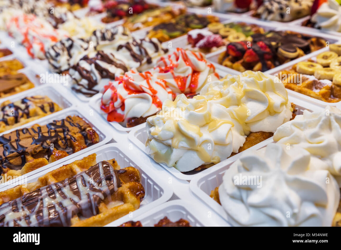 Belgian waffles in bakery Stock Photo - Alamy
