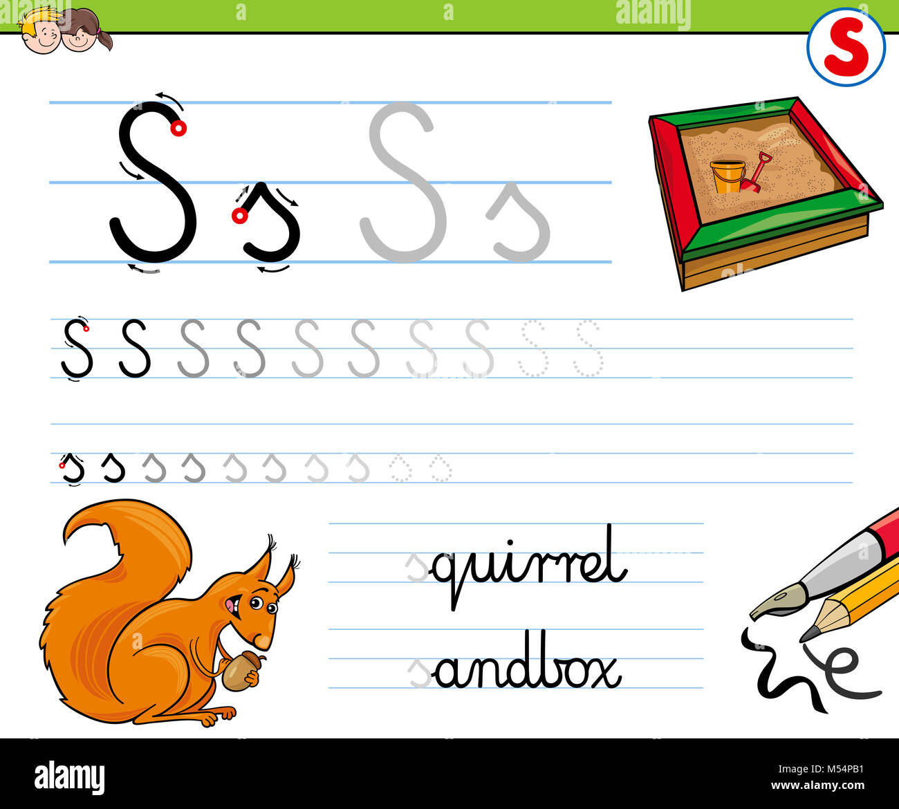 how to write letter S worksheet for kids Stock Photo - Alamy