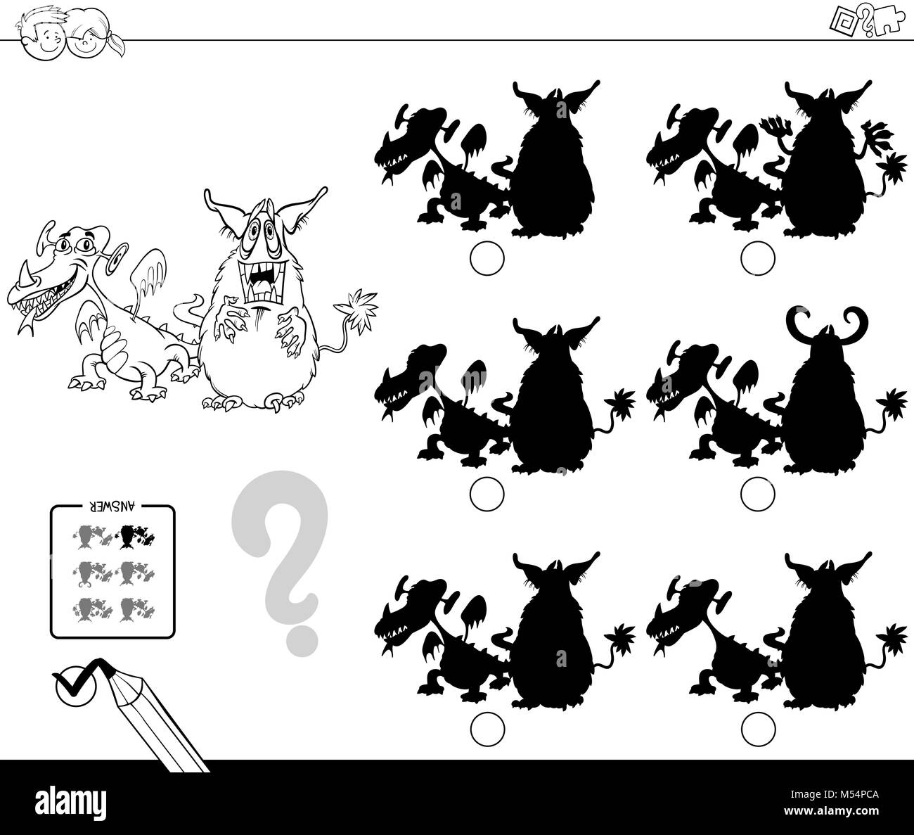Match Shadow Puzzle Worksheet Kids Black and White Stock Photos ...