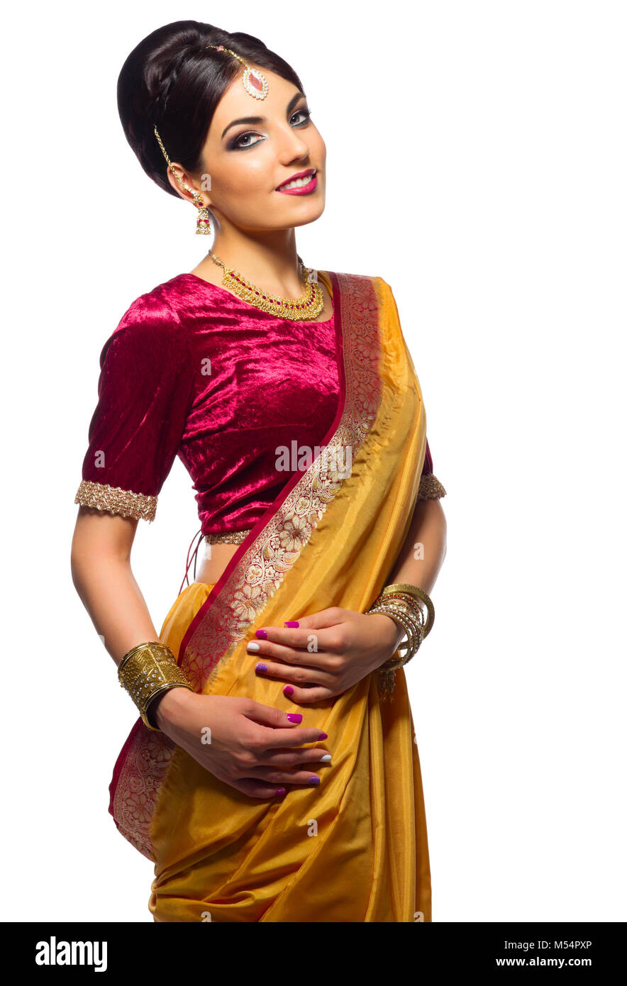 Young indian woman isolated on white Stock Photo - Alamy