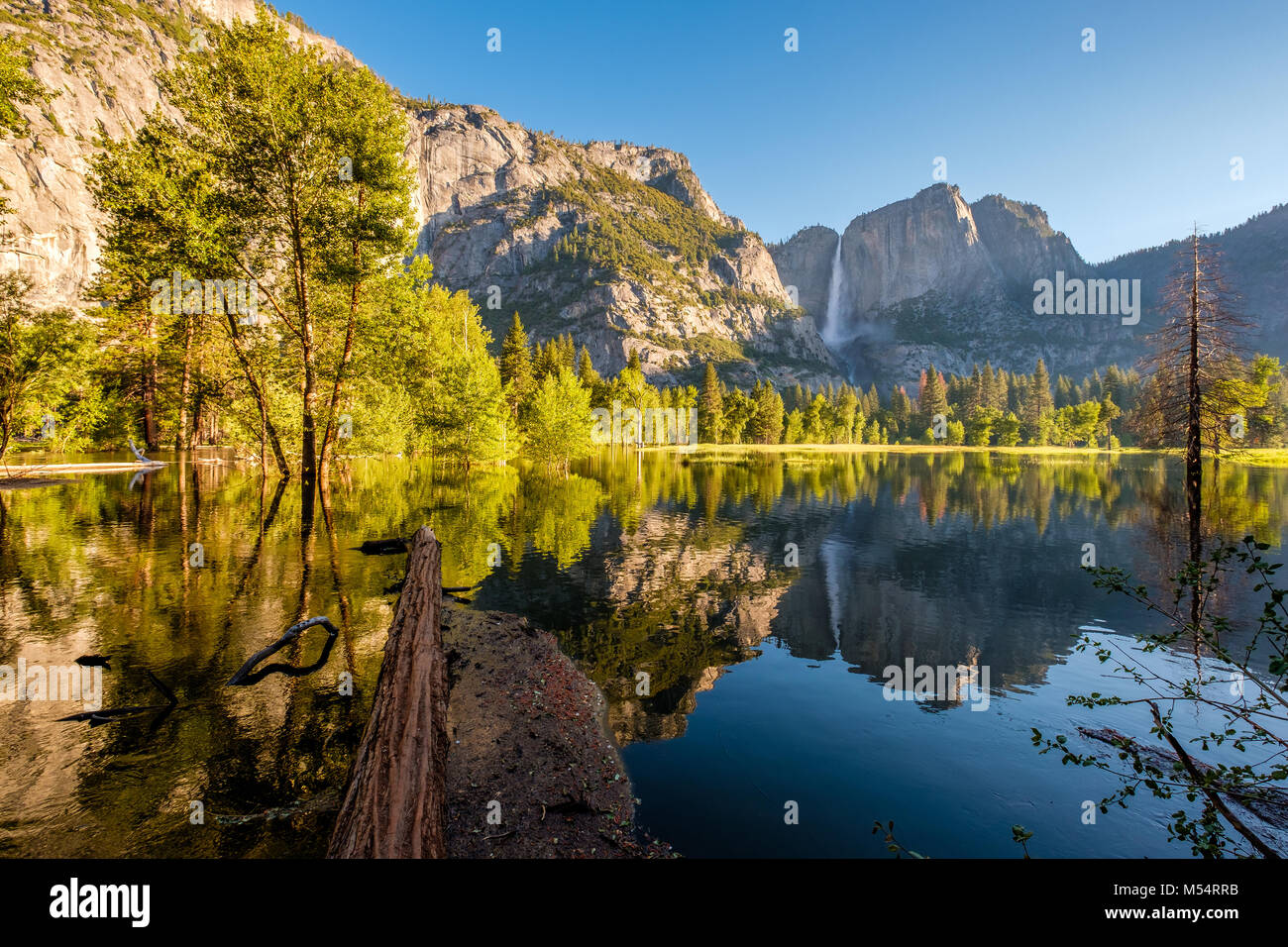 Merced River and Yosemite Falls landscape Stock Photo - Alamy