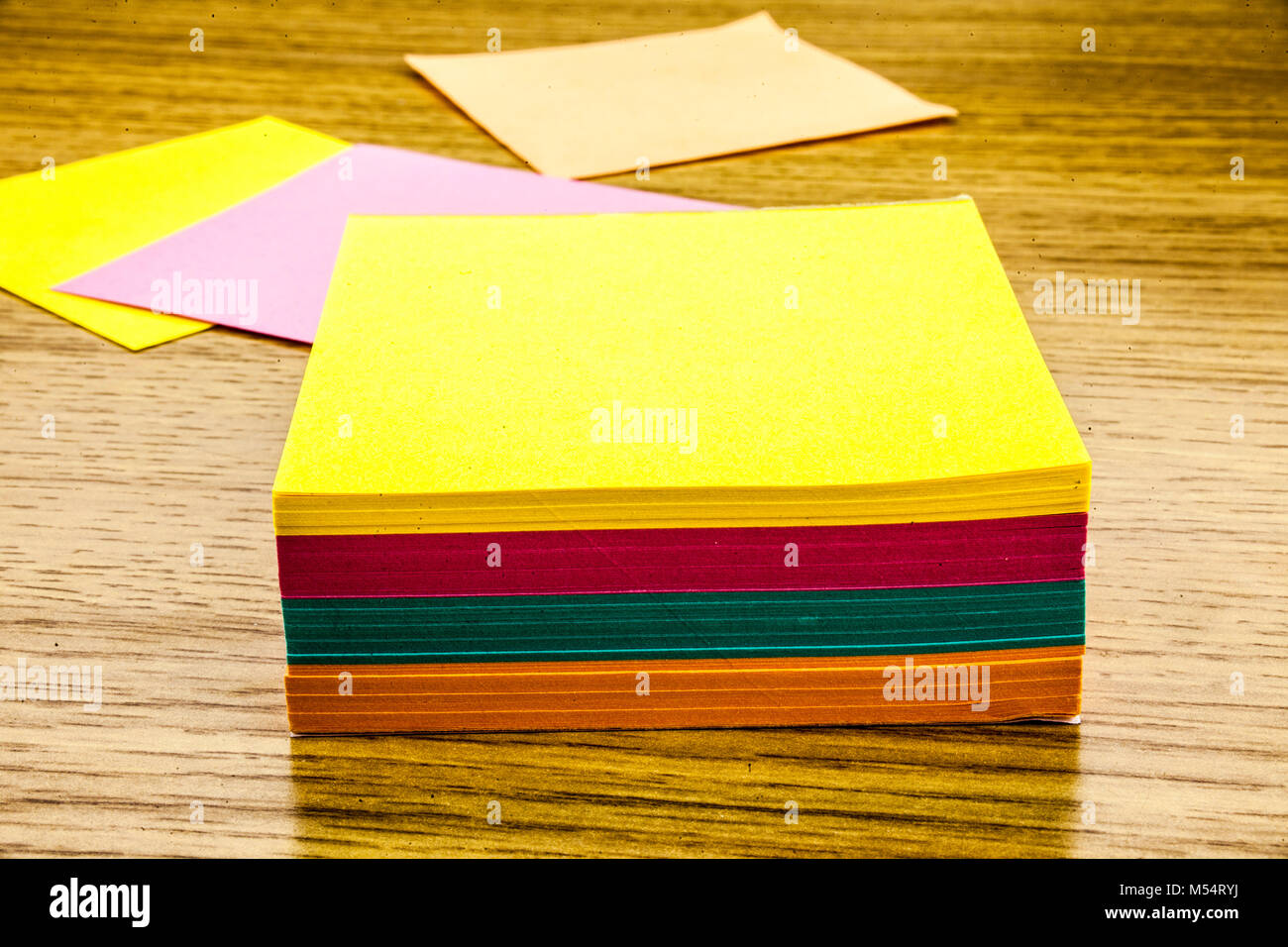 Paper sticker note on wooden background. Blank forms for workers notes ...