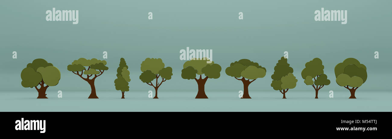 3d illustration of many different tress isolated Stock Photo - Alamy